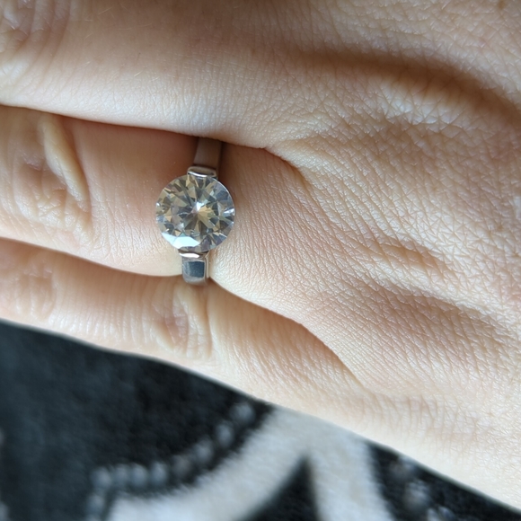 Jewelry | Faux Solitaire Round Diamond Engagement Ring In Stainless ...